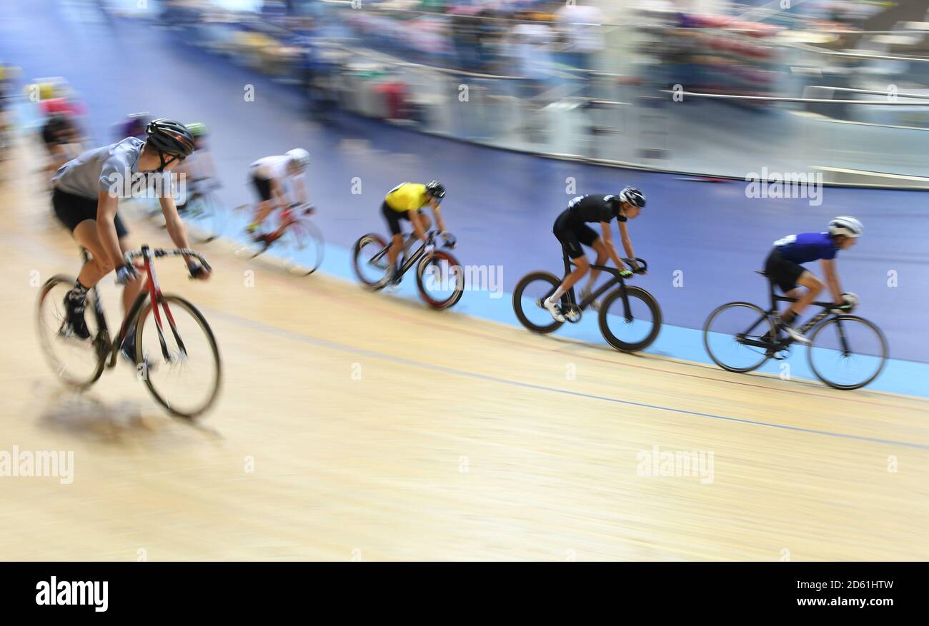 Scratch Race Boys Major Final at the Derby Velodrome, Derby Arena Stock ...