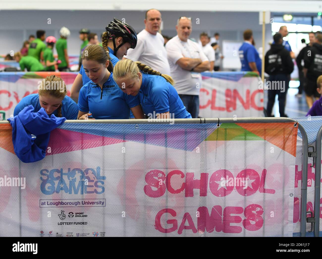 Teams warm up prior to the race at the Derby Velodrome, Derby Arena ...