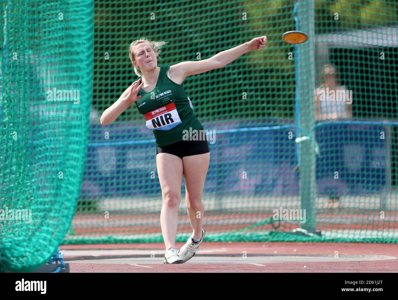Northern Ireland's Amy Kimber competes in the Girls Discus during the ...