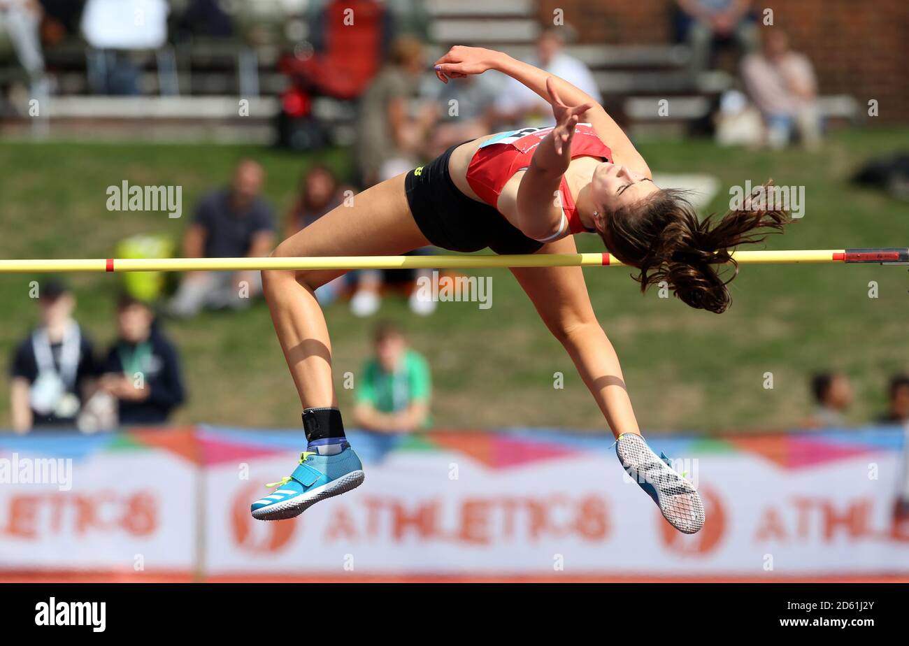 England North's Hannah Moat competes in the Girls High Jump during the ...