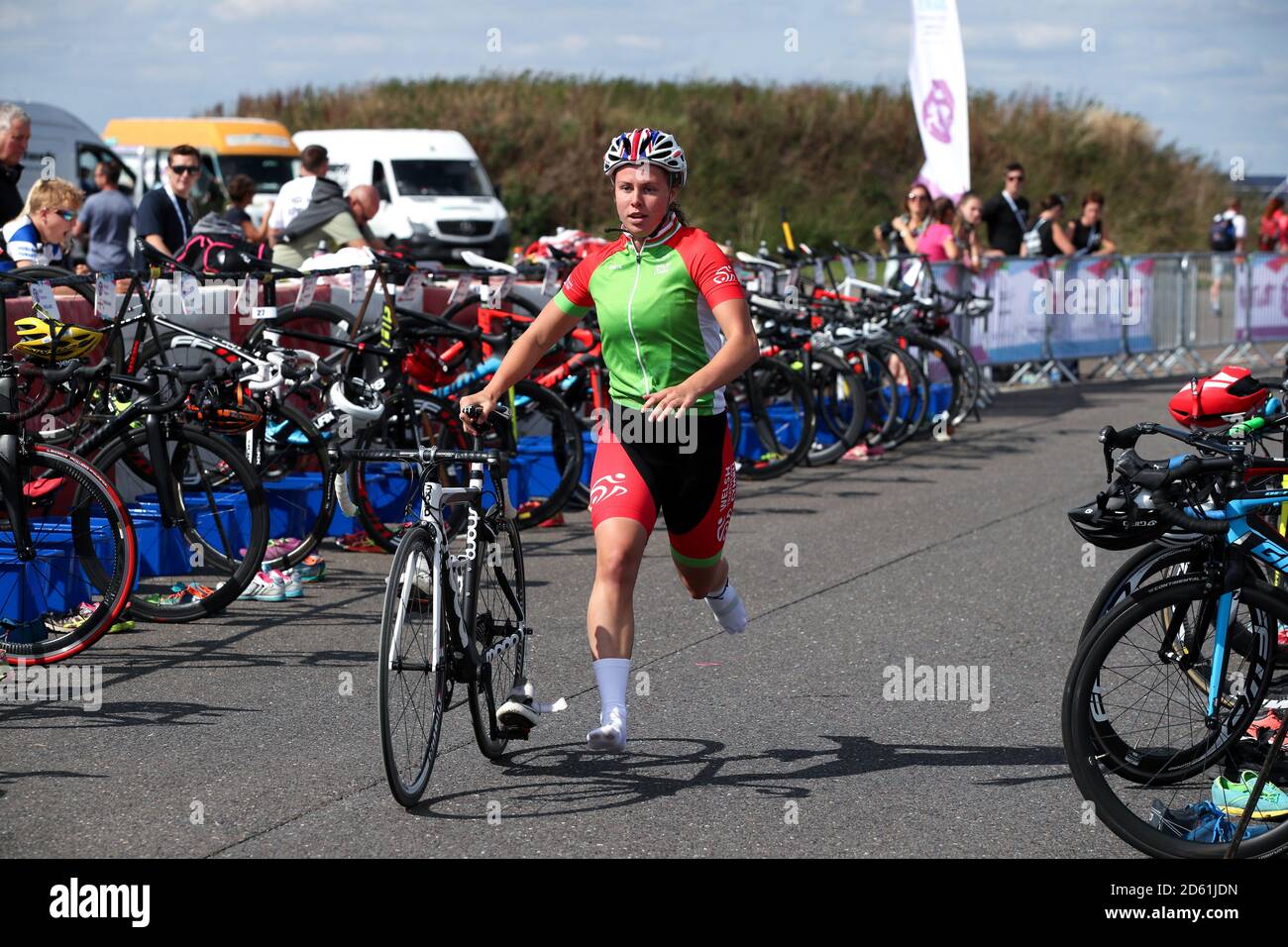 Laura Sharp competes for Wales during the Triathlon during day two of ...