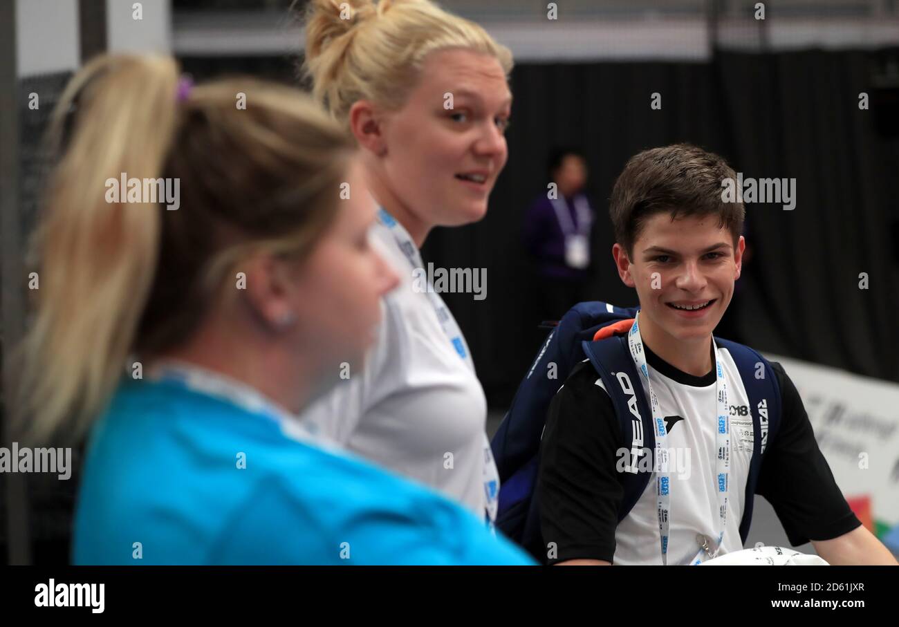 England's Dahnon Ward speaks to his coach and an Athlete Mentor during ...