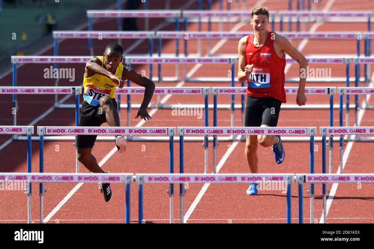England South's Joseph Harding (left) on his way to winning the 100m ...