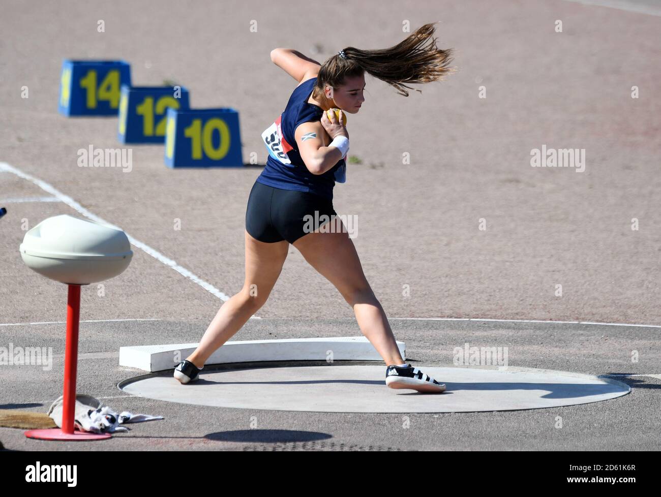 Scotland's Hayley Berry competes in the girls shot put during day two ...