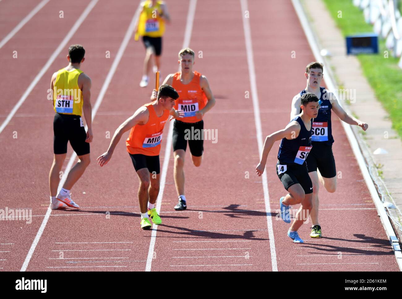 Teams compete in the boys 4x300 relay during day two of the athletics ...