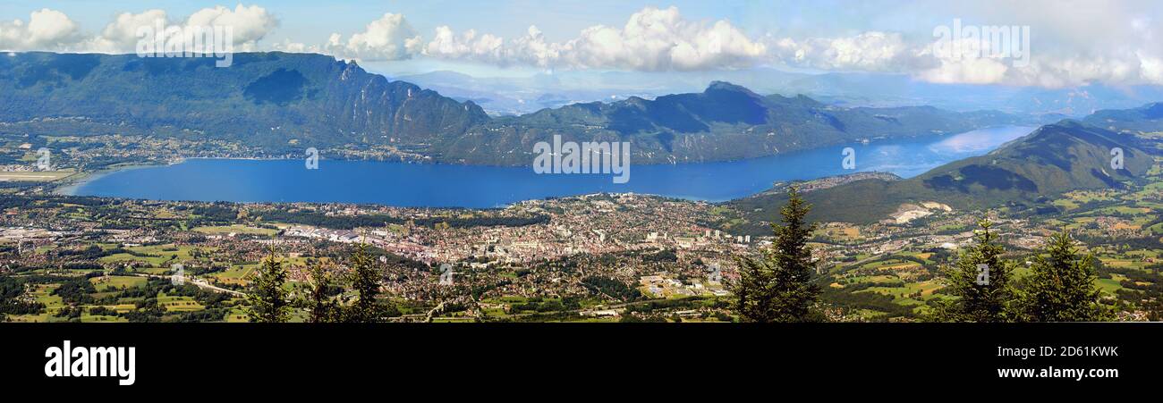Panoramic view of Lake Bourget and Aix-les-Bains in the French Alps ...