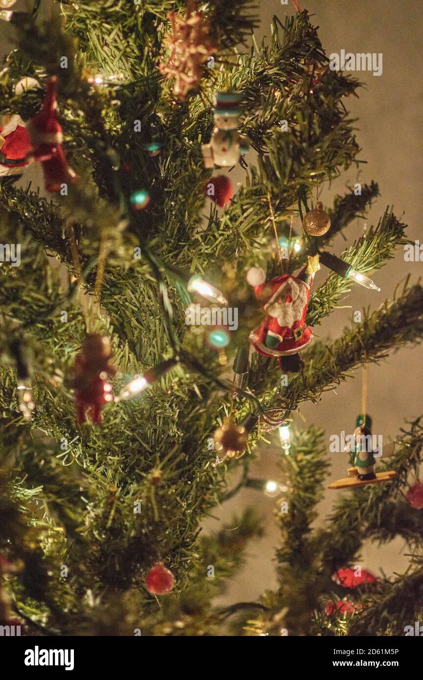 Christmas tree with traditional lights and decorations Stock Photo - Alamy