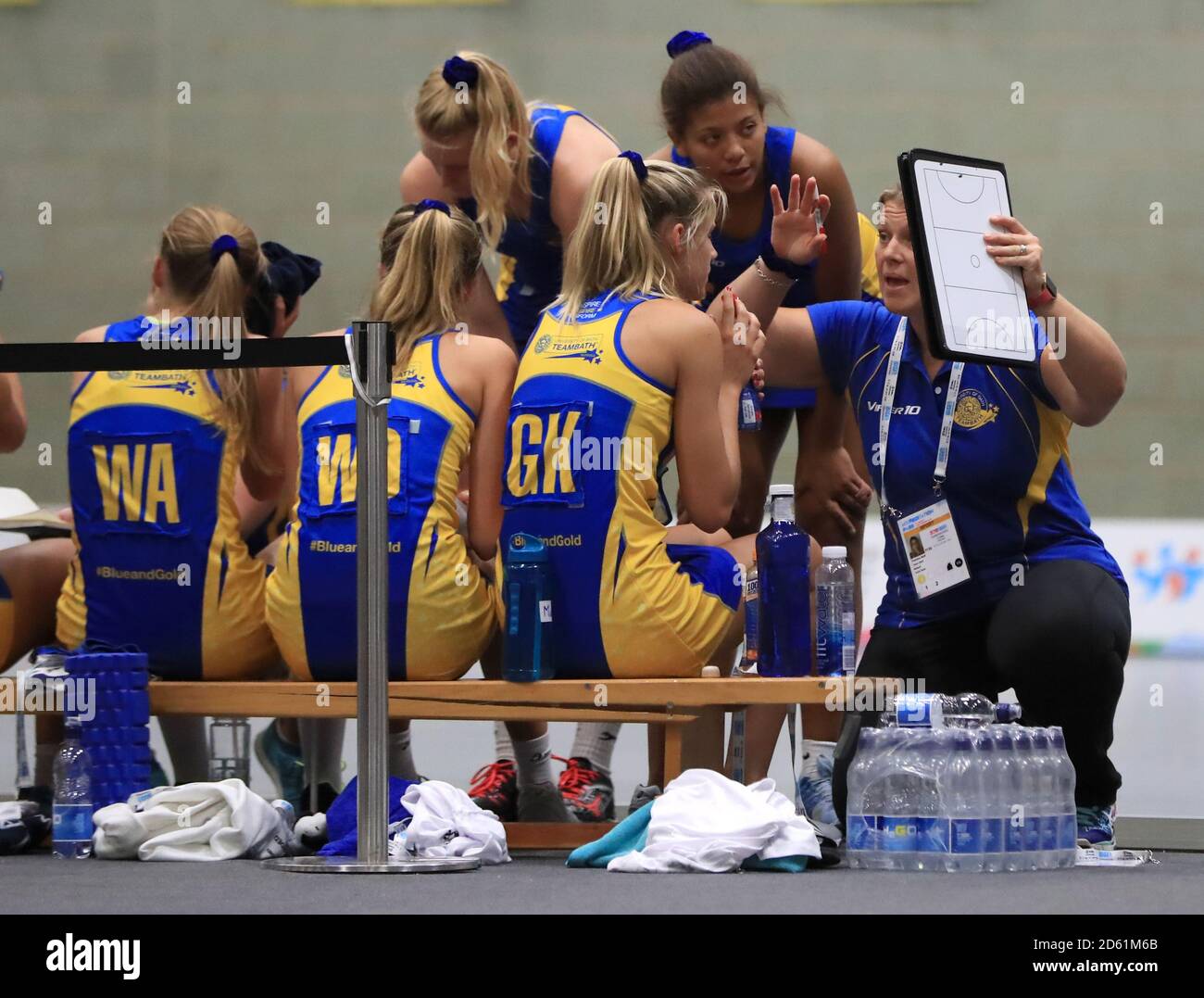 Team Bath coaching staff speaks to the players during the Netball ...