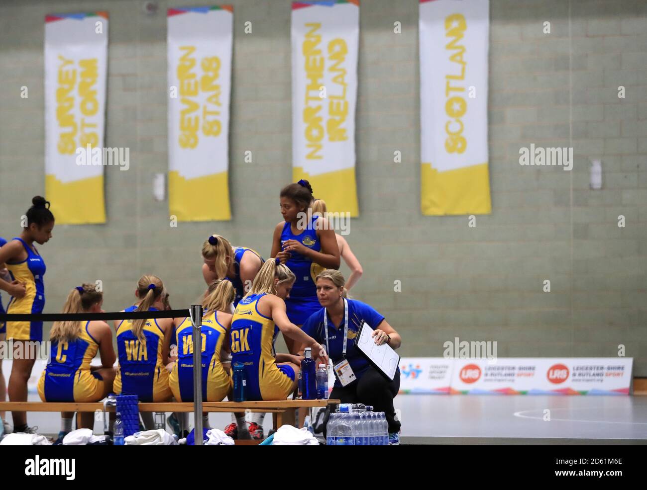 Team Bath coaching staff speaks to the players during the Netball ...