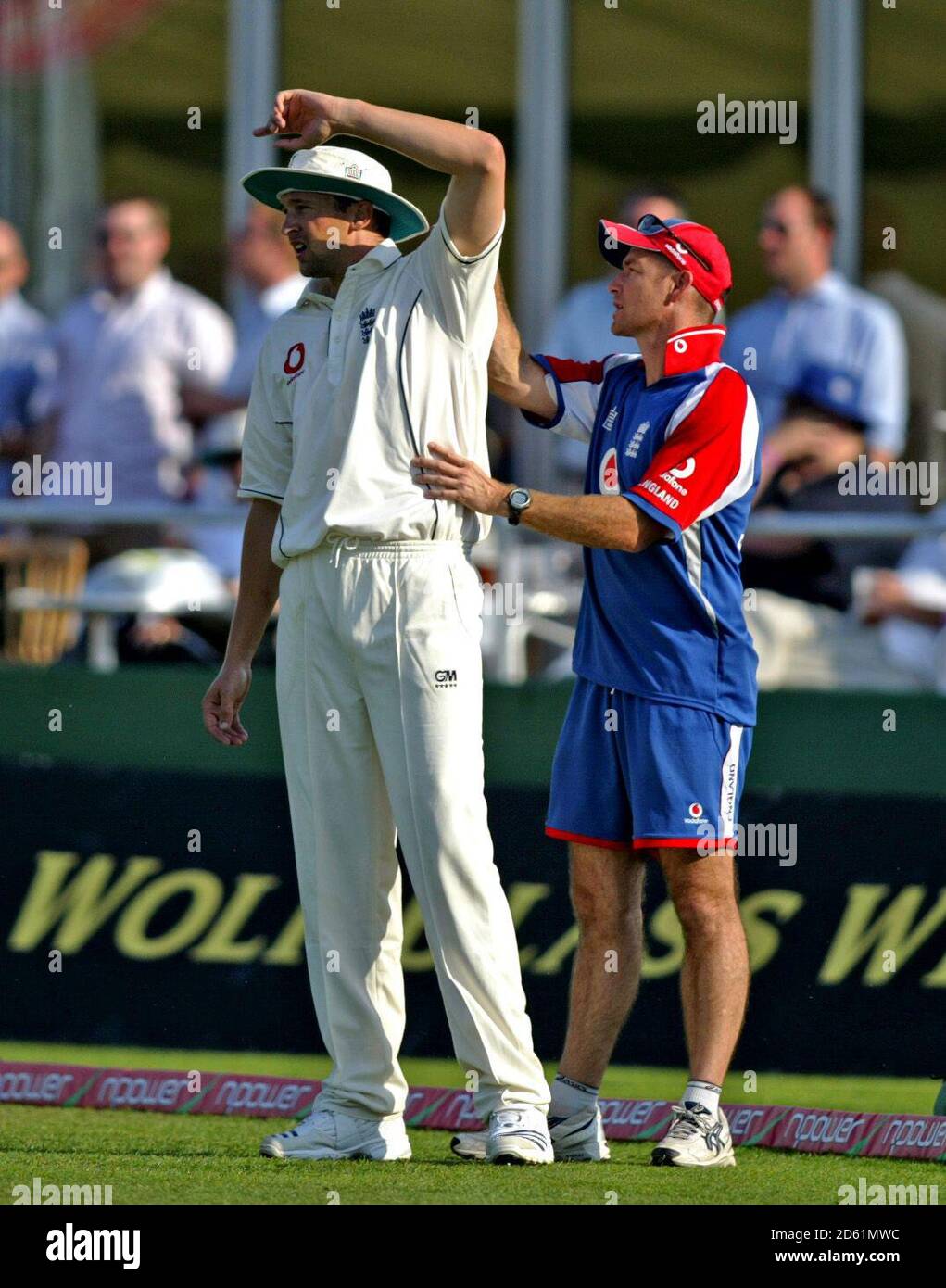 Steve Harmison receives treatment from England's physio after suffering ...