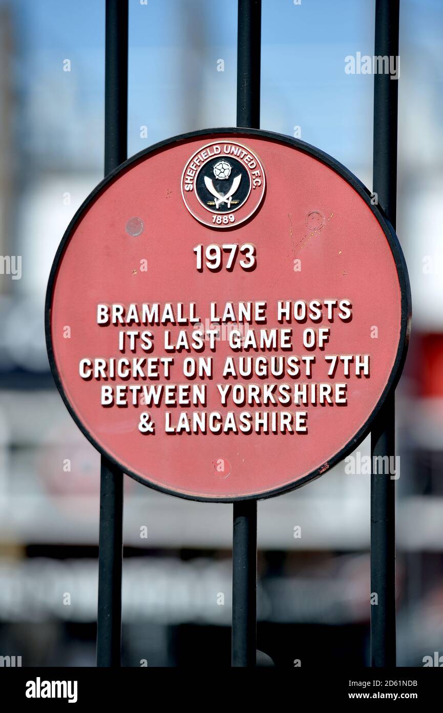 A general view of a plaque commemorating the last cricket match held at ...