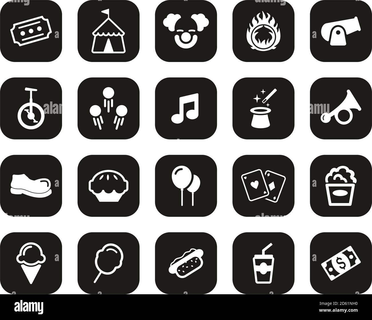 Circus Or Circus Show Icons White On Black Flat Design Set Big Stock ...