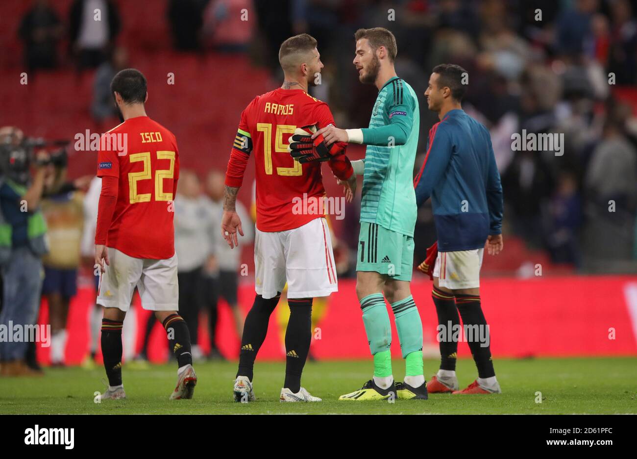 Spain goalkeeper David De Gea (right) and Sergio Ramos embrace after ...