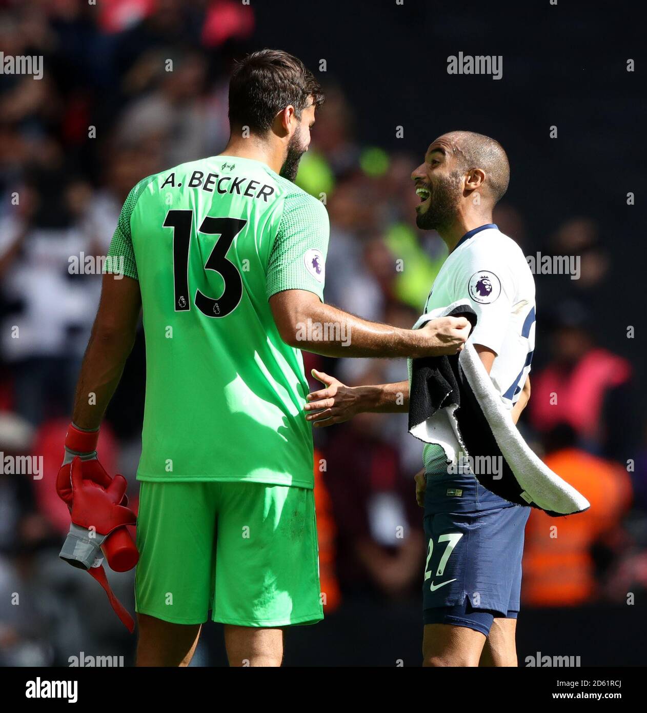 Liverpool goalkeeper Alisson Becker (left) and Tottenham Hotspur's ...