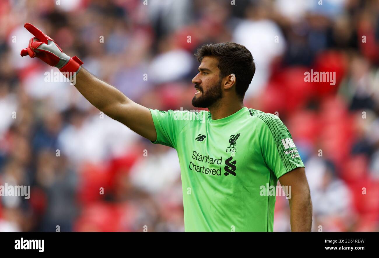 Liverpool goalkeeper Alisson Becker gestures during the match Stock ...