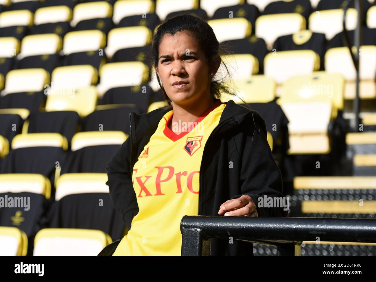 A general view of a Watford fan in the stands prior to the beginning of ...