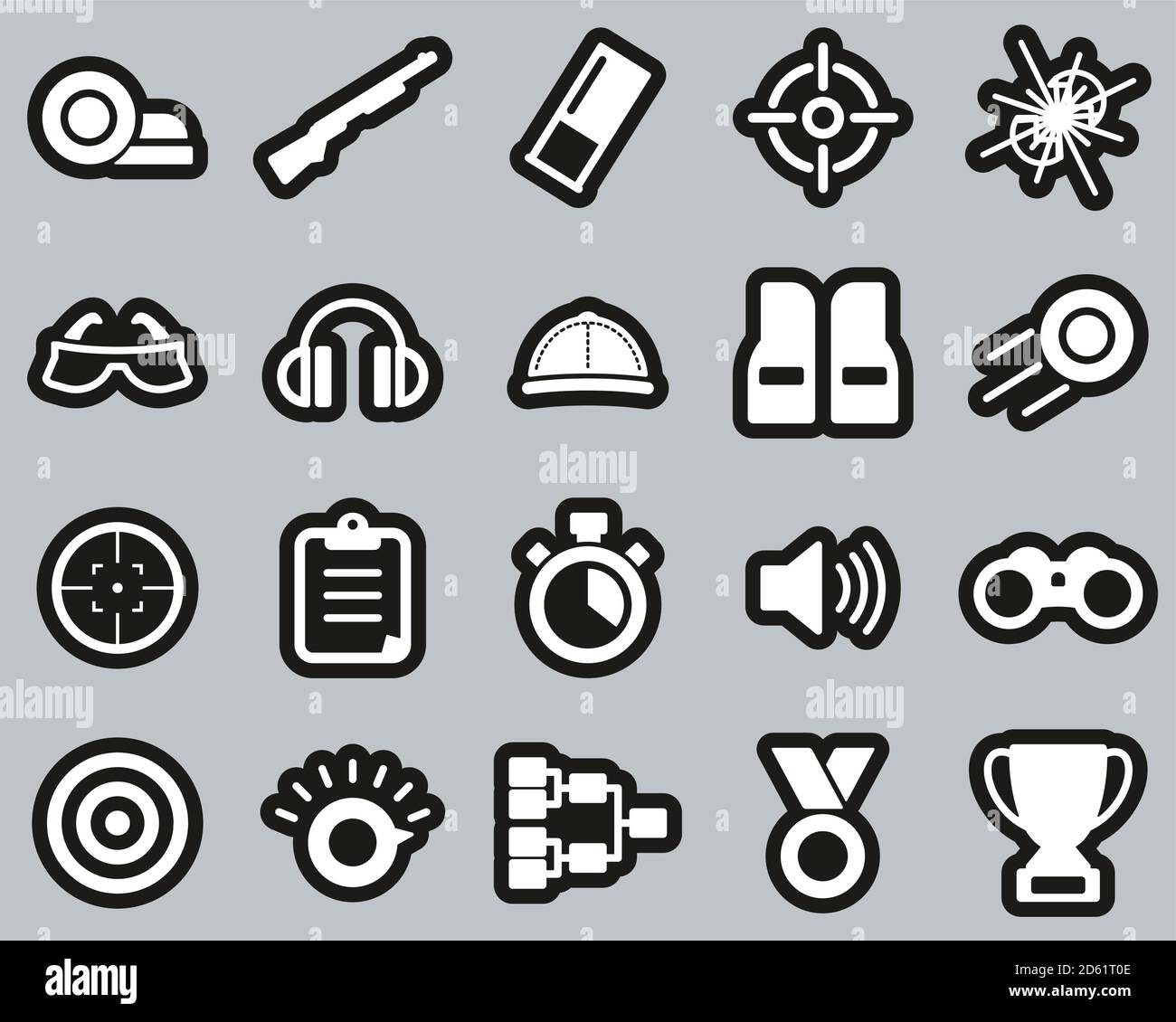 Clay Shooting or Skeet Shooting Icons White On Black Sticker Set Big ...