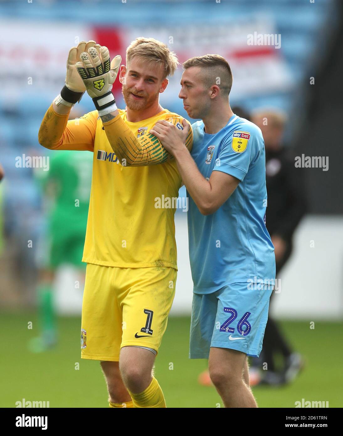 Coventry City goalkeeper Lee Burge (left) and Coventry City's Jordan ...