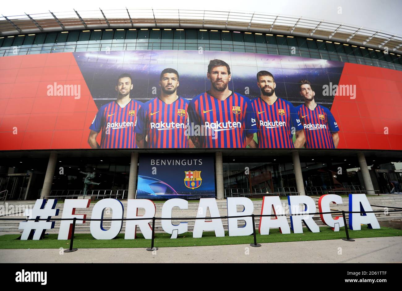 A general view of a Forca Barca hashtag sign at the Camp Nou Stock ...