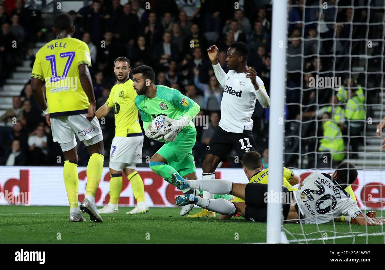 Blackburn Rovers goalkeeper David Raya (centre) makes a save Stock ...
