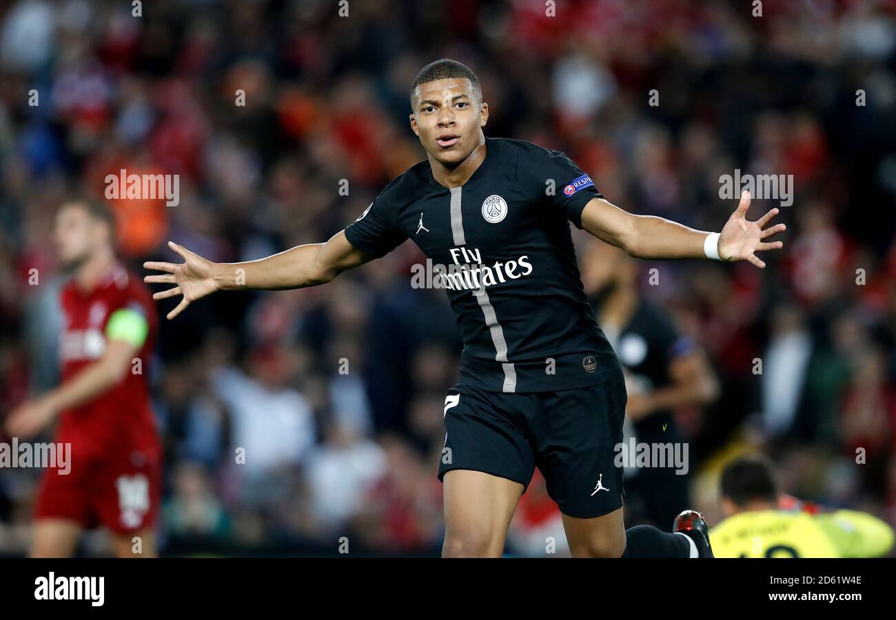 Paris Saint-Germain's Kylian Mbappe celebrates scoring his side's ...