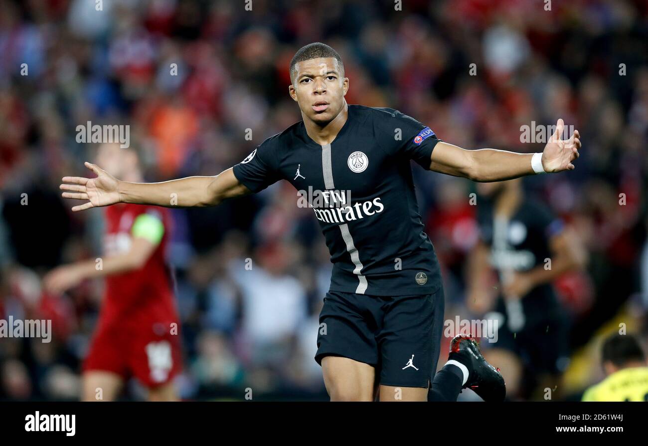 Paris Saint-Germain's Kylian Mbappe celebrates scoring his side's ...