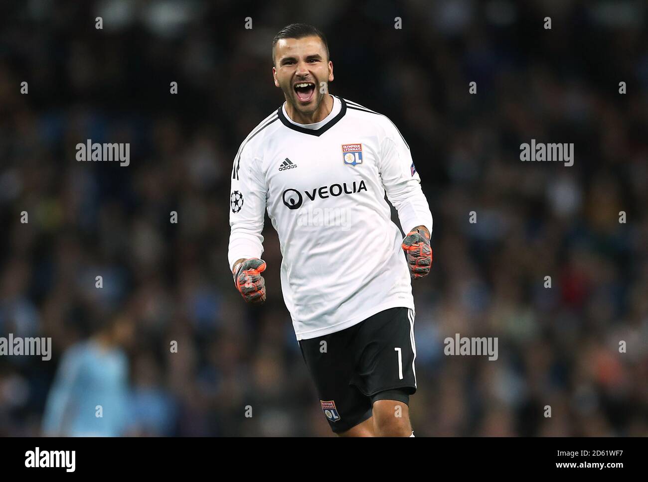 Lyon goalkeeper Anthony Lopes celebrates his side's first goal of the ...