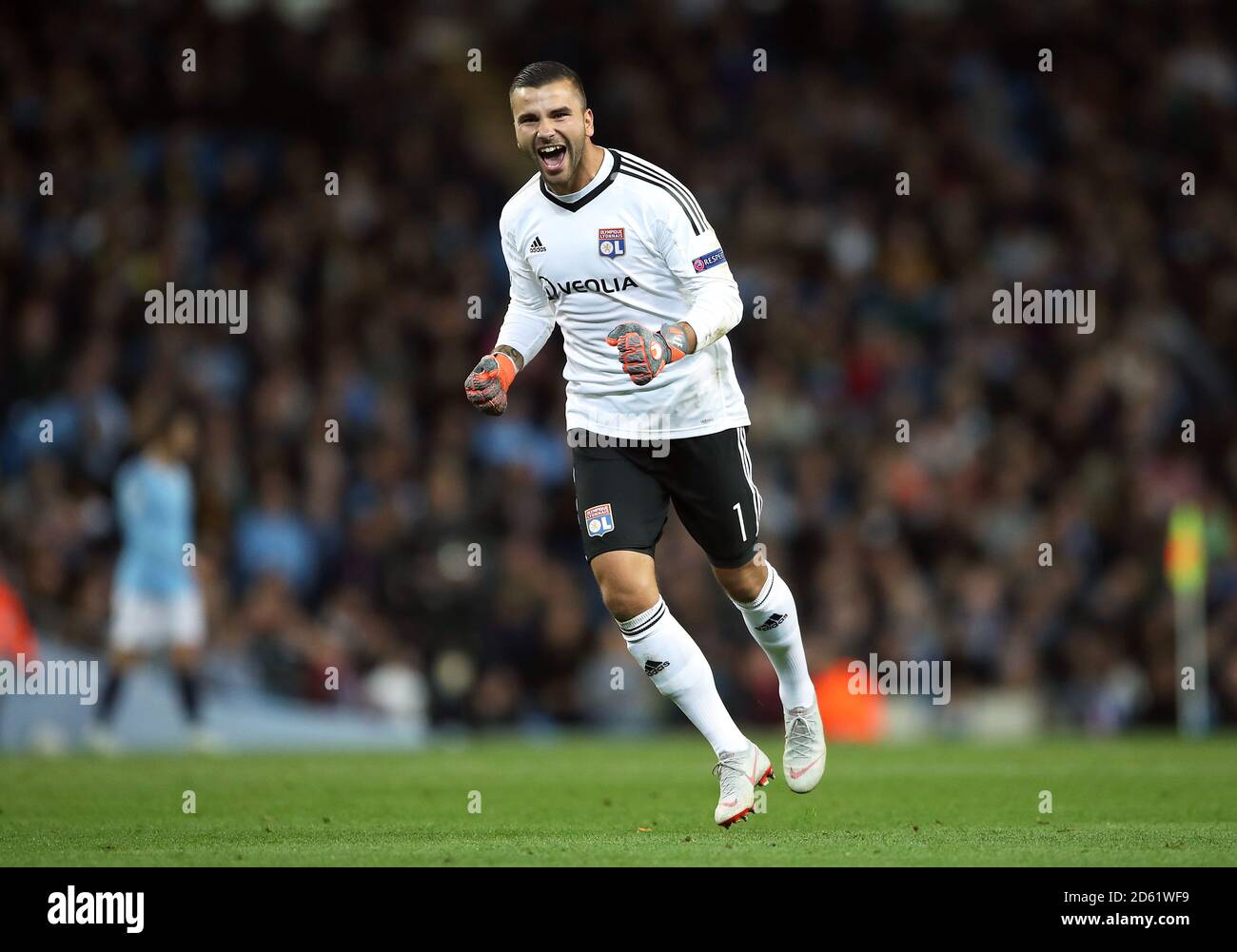 Lyon goalkeeper Anthony Lopes celebrates his side's first goal of the ...