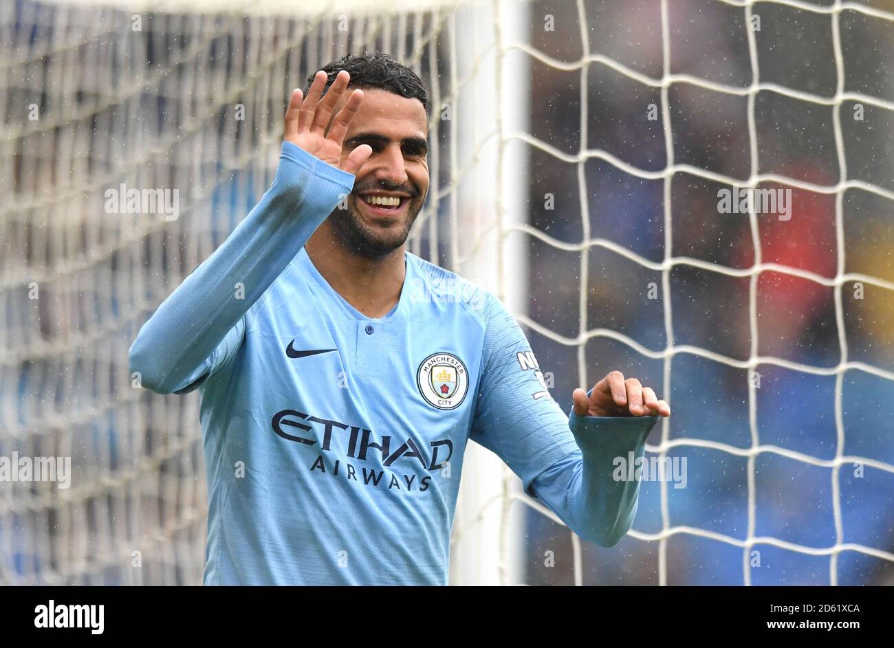 Manchester City's Riyad Mahrez celebrates scoring his side's fourth ...