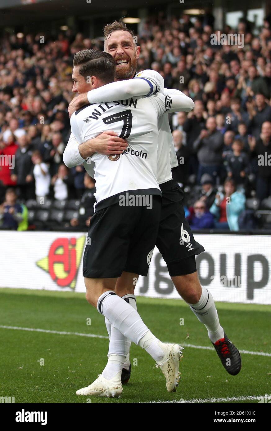 Derby countys richard keogh celebrates scoring hi-res stock photography ...