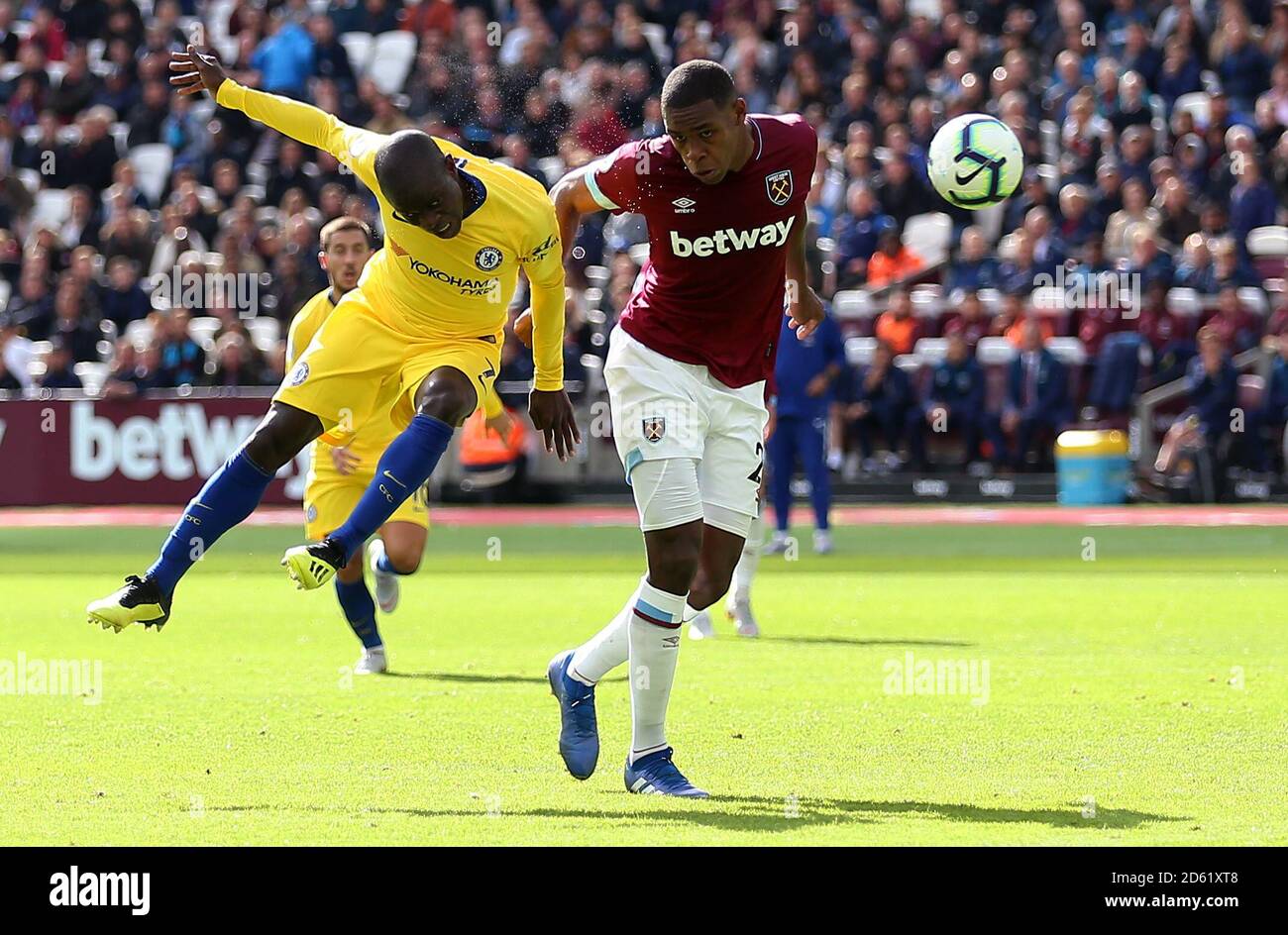 Chelsea's N'Golo Kante attempts a headed shot on goal Stock Photo - Alamy