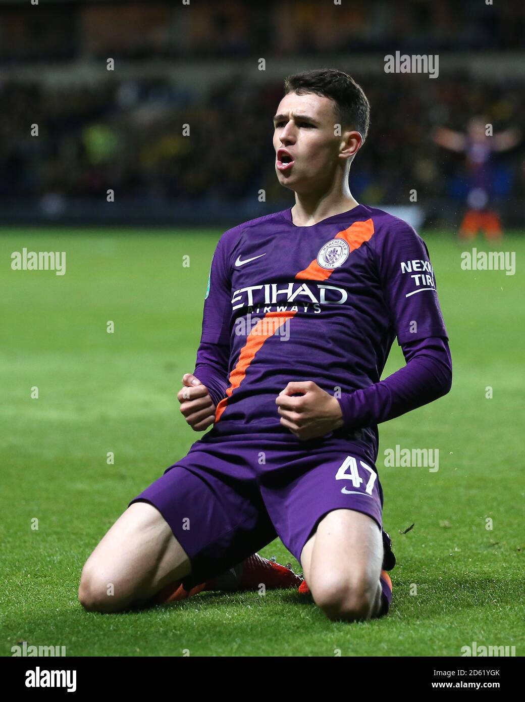 Manchester City's Phil Foden celebrates scoring his side's third goal ...