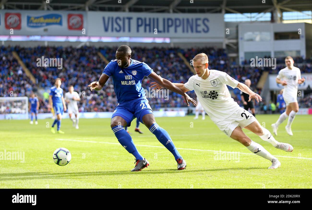 Cardiff City's Victor Camarasa (left) and Burnley's Matej Vydra battle ...