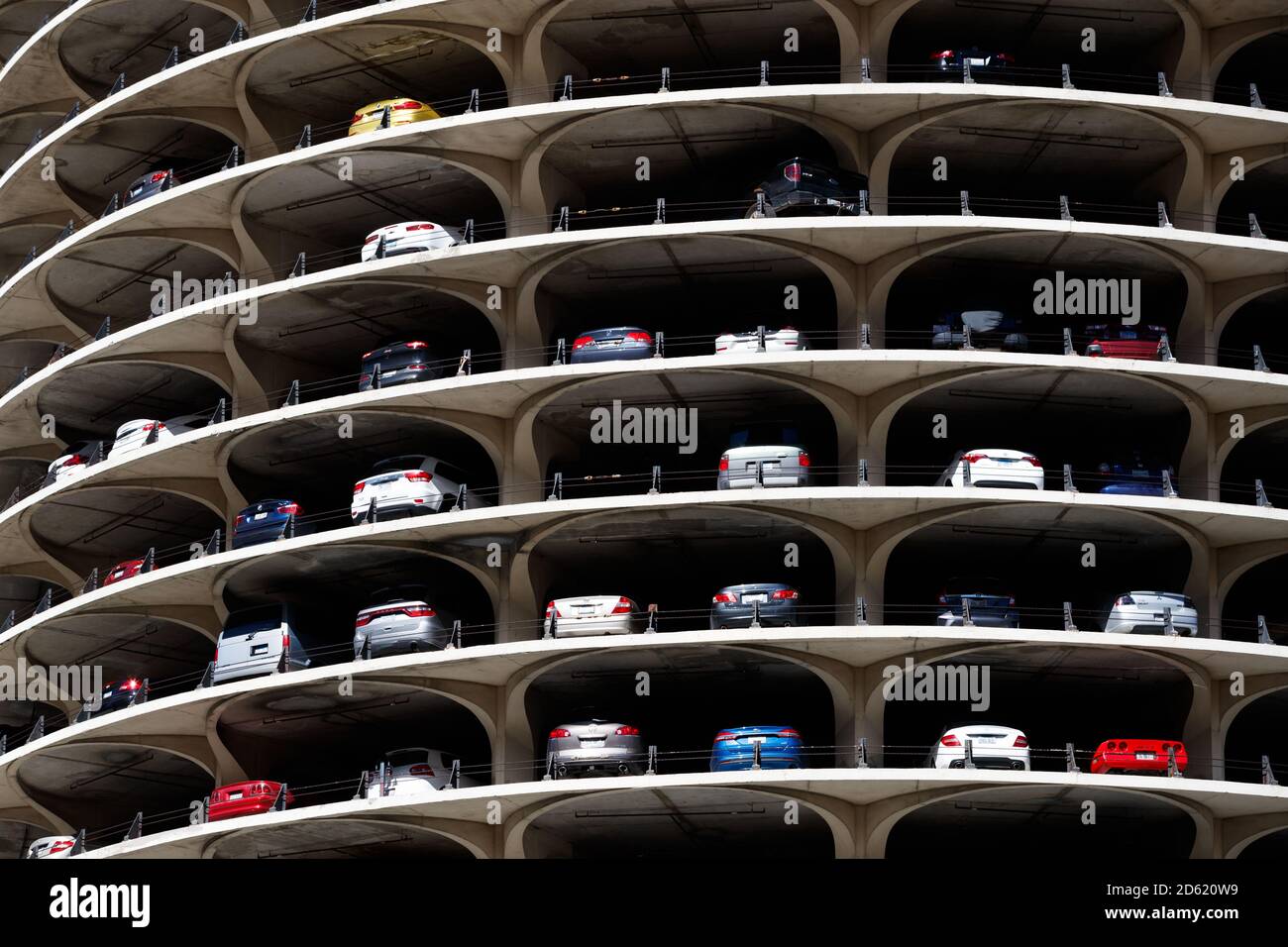 Cars parked inside the Marina City towers, Chicago Stock Photo - Alamy