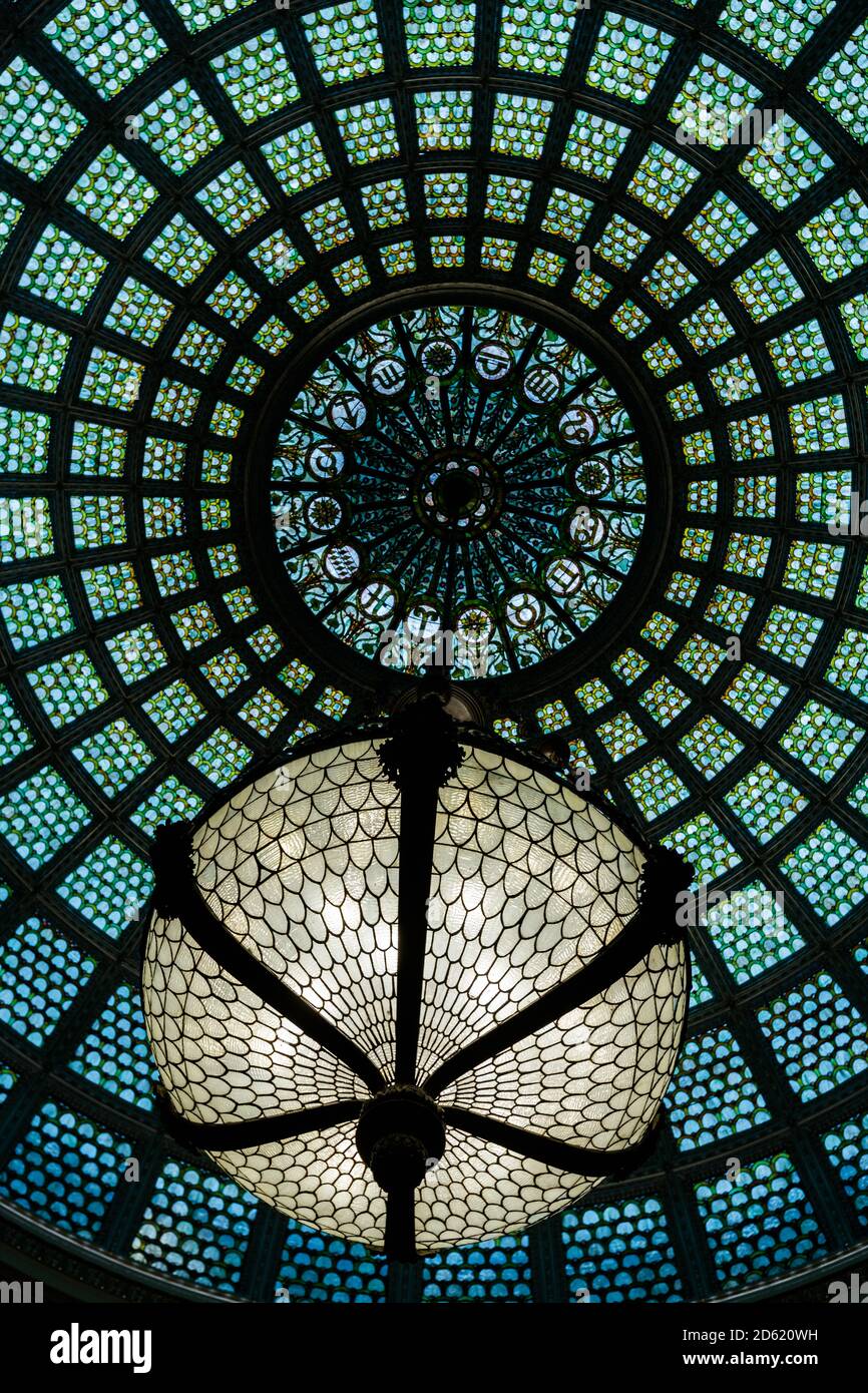 The Tiffany glass dome inside the Cultural centre, Chicago Stock Photo ...