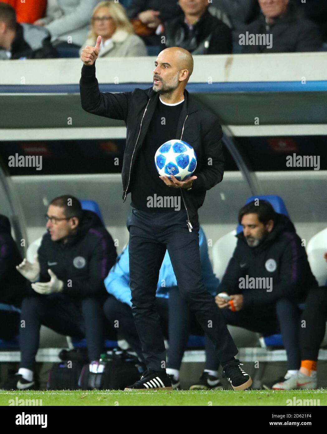 Manchester City manager Pep Guardiola gestures on the touchline Stock ...