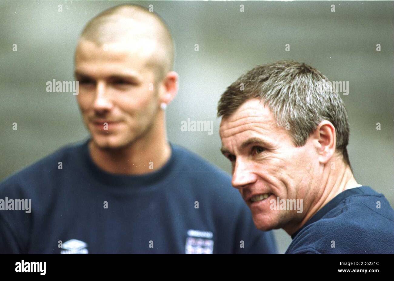 England manager Peter Taylor (r) stands with captain David Beckham (l ...