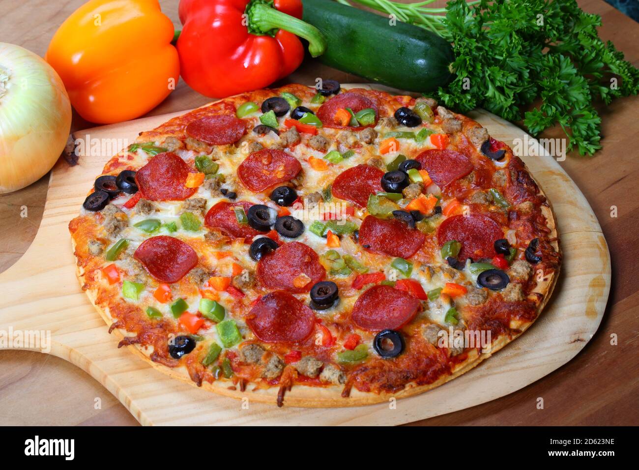 Meat pizza mozzarella salami hi-res stock photography and images - Alamy