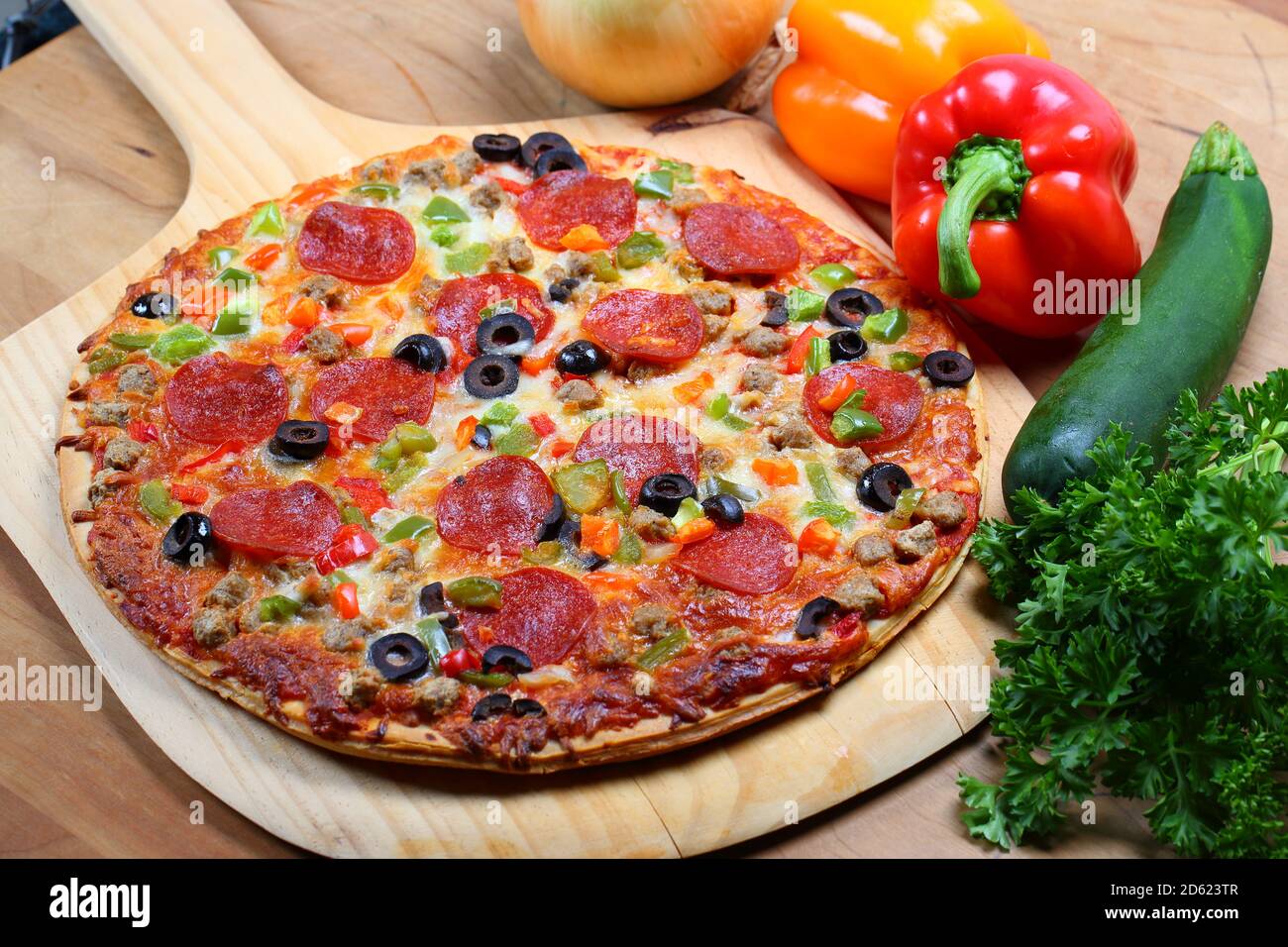 Meat pizza mozzarella salami hi-res stock photography and images - Alamy