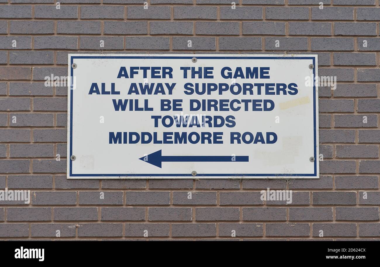 Signage outside the ground for away fans Stock Photo - Alamy