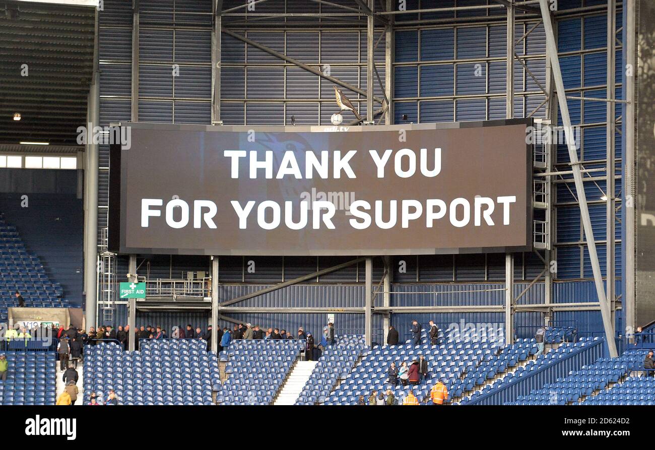 Stadium TV screen after the game thanking fans for their support Stock ...