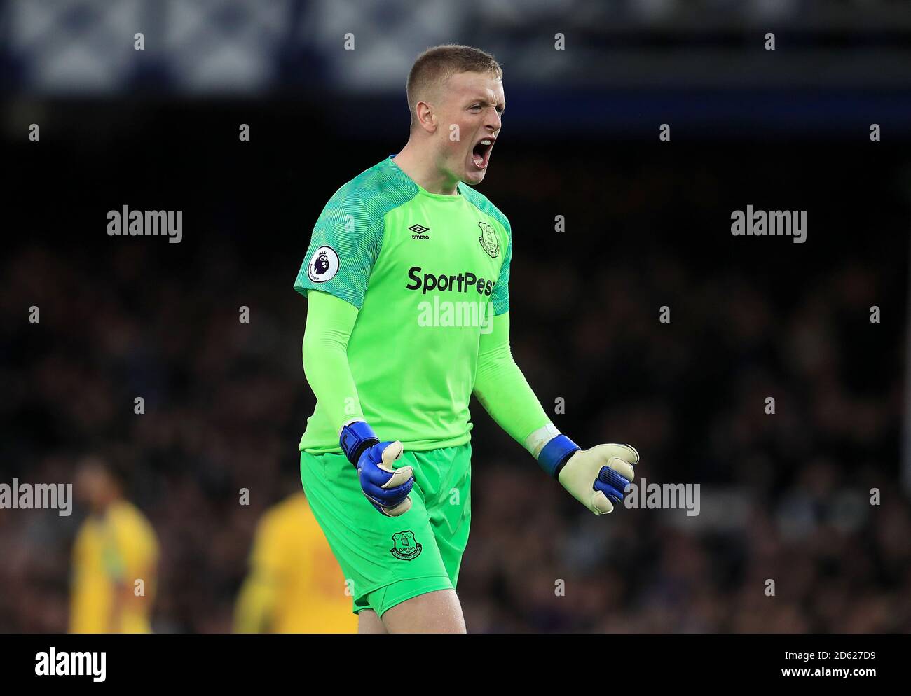 Everton goalkeeper Jordan Pickford celebrates after his side score ...