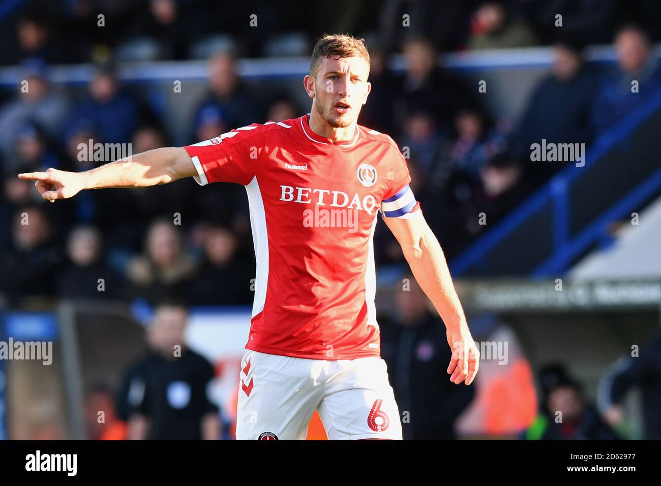 Charlton Athletic's captain Jason Pearce reacts Stock Photo - Alamy