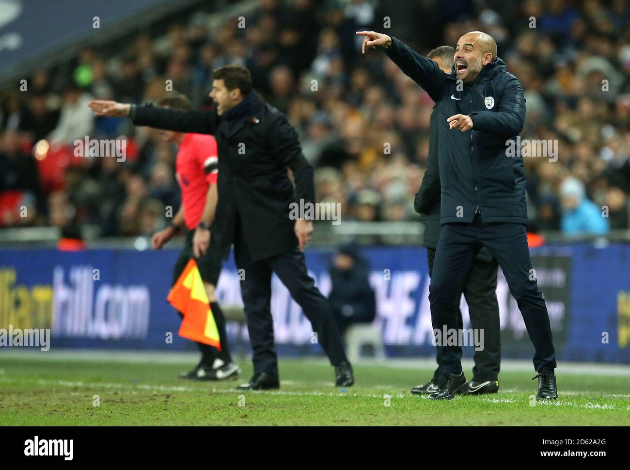 Manchester City manager Pep Guardiola gestures on the touchline Stock ...