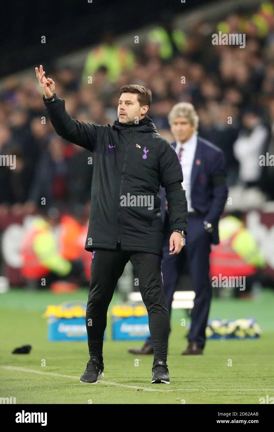Tottenham Hotspur manager Mauricio Pochettino gestures on the touchline ...