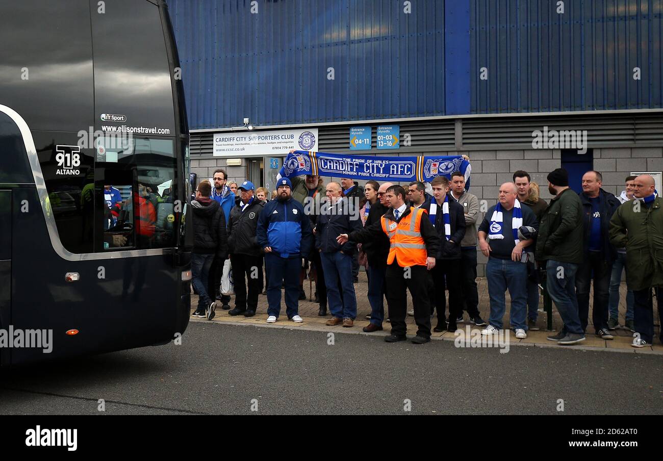 The Leicester City team coach arrives at the Cardiff City Stadium Stock ...