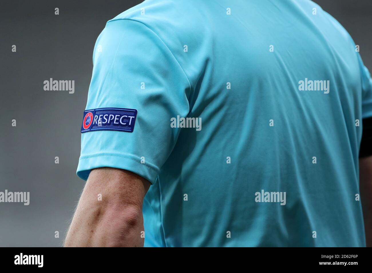 The UEFA Respect logo on the sleeve of the referee Stock Photo - Alamy