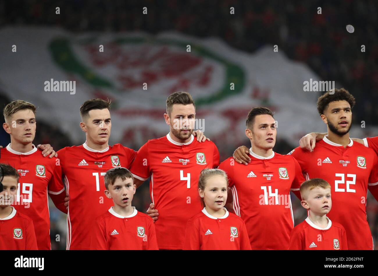 (left-right) Wales' David Brooks, Tom Lawrence, Paul Dummett, Connor ...