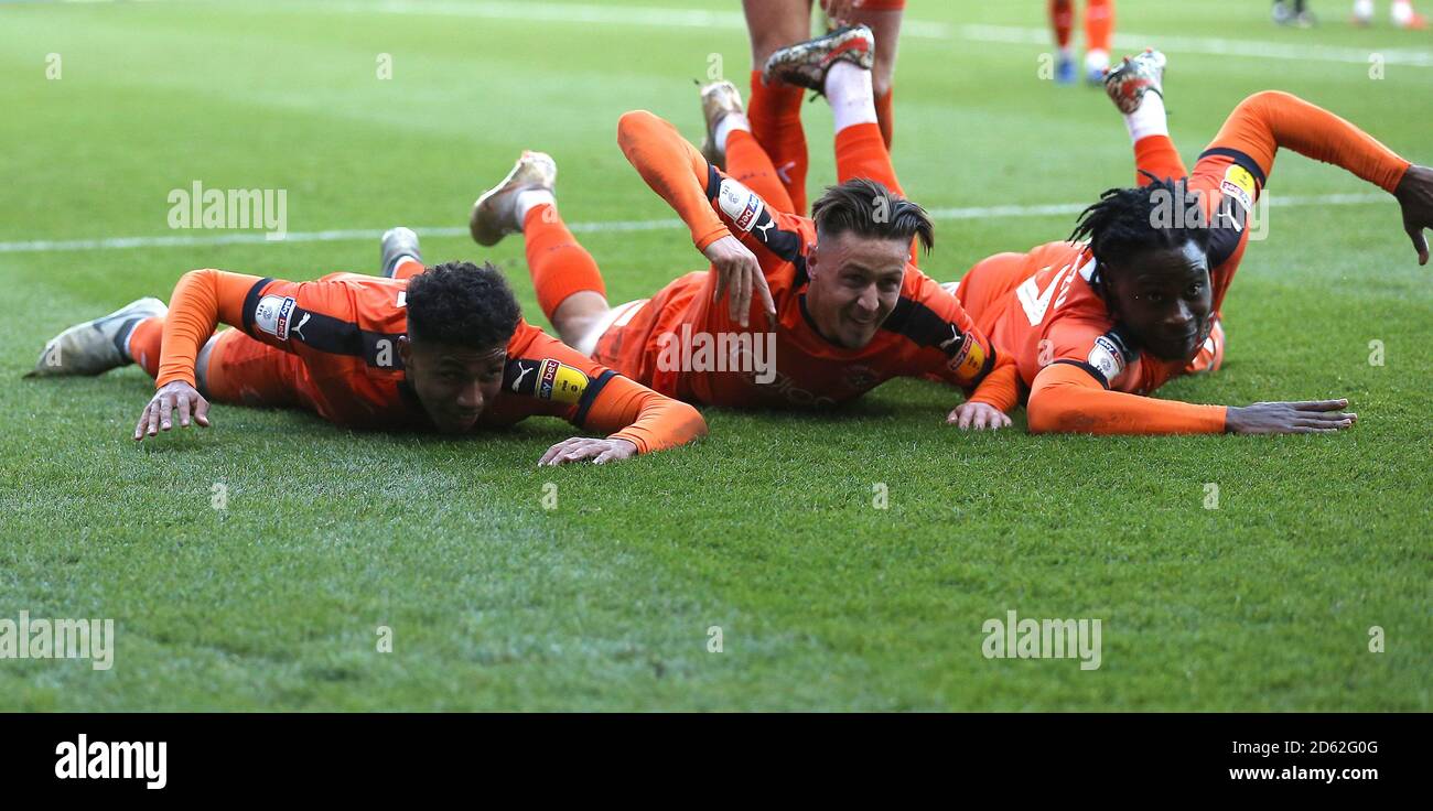 Luton towns harry cornick centre right celebrates hi-res stock ...