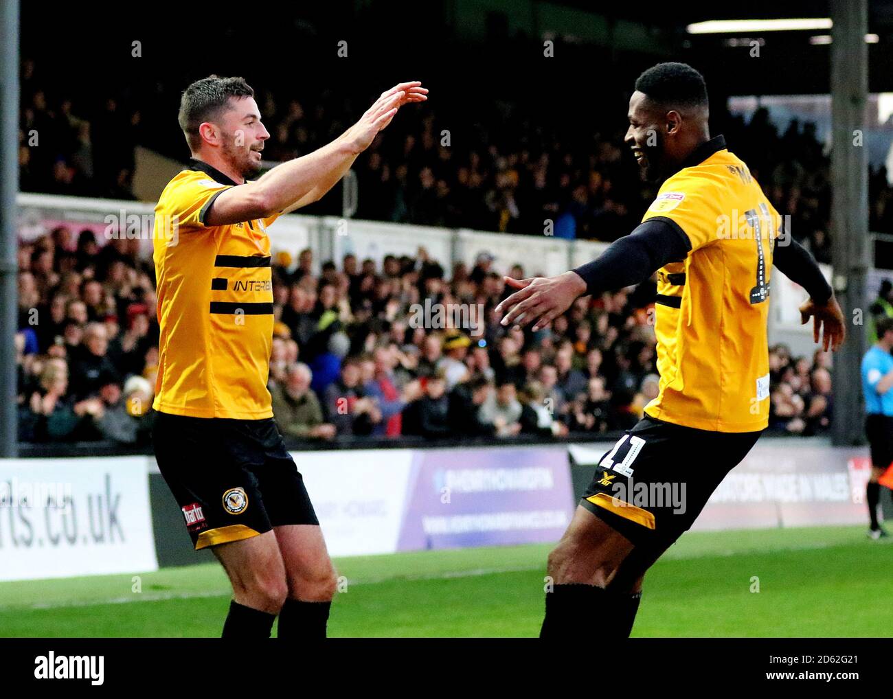 Newport County's Padraig Amond and Jamille Matt celebrate their sides ...